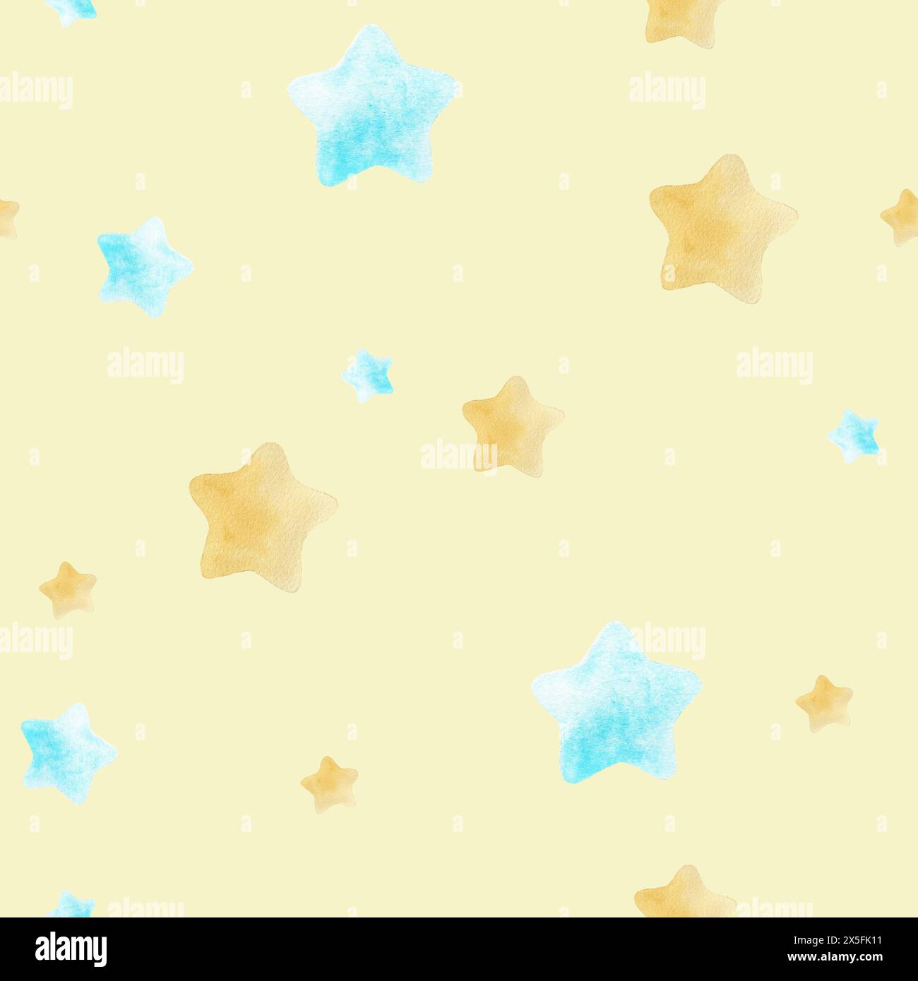 Seamless simple watercolor pattern with lovely blue and yellow stars ...
