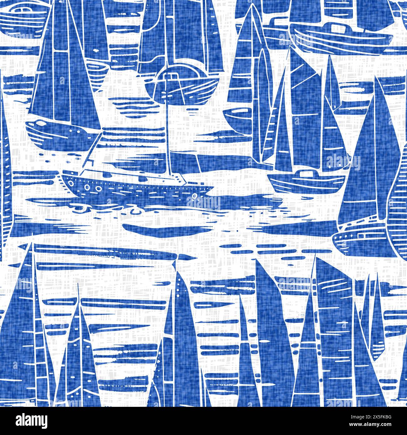 Coastal sail boat in azure ocean blue seamless background. Modern ...