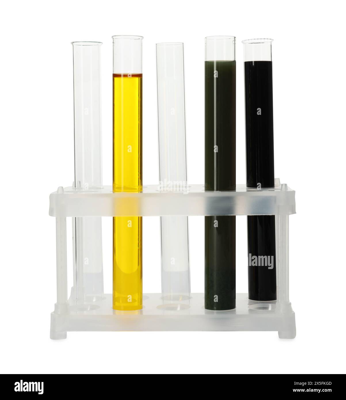 Test tubes with different types of oil isolated on white Stock Photo ...