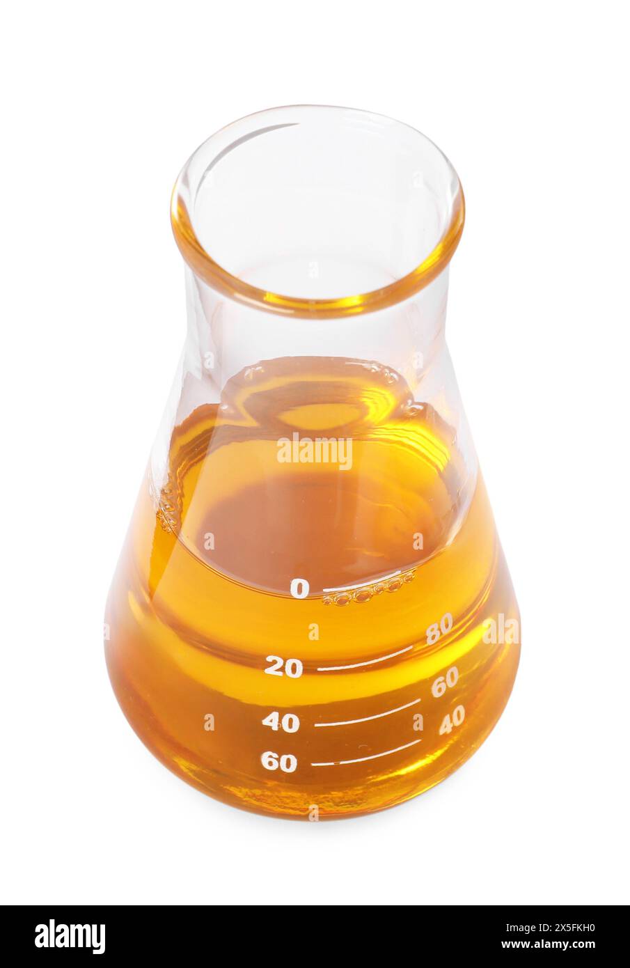 Flask with orange crude oil isolated on white Stock Photo - Alamy