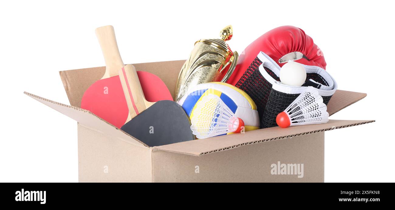 Box of unwanted stuff isolated on white Stock Photo - Alamy