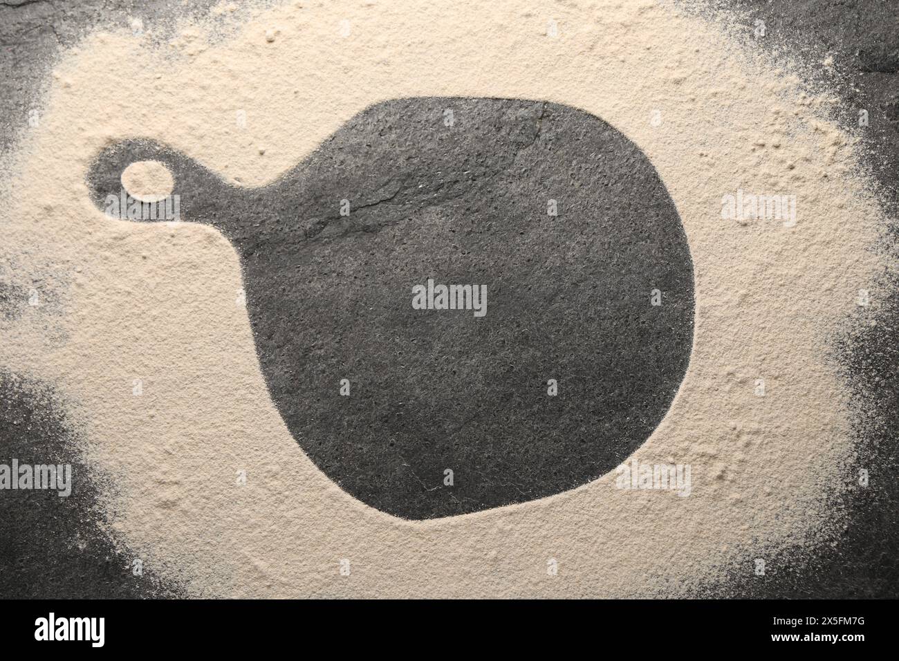 Imprint of board on grey textured table with flour, top view Stock ...