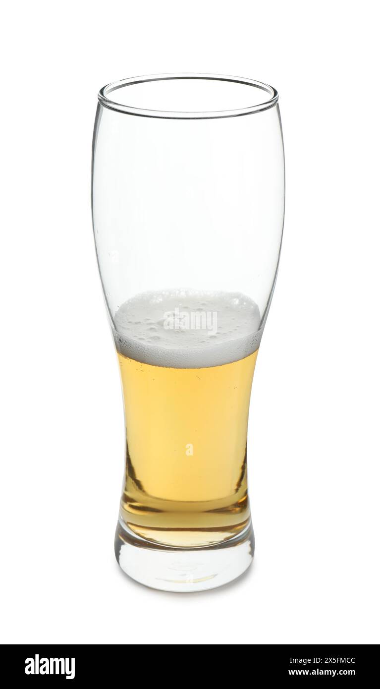 Half full glass of cold beer isolated on white Stock Photo - Alamy