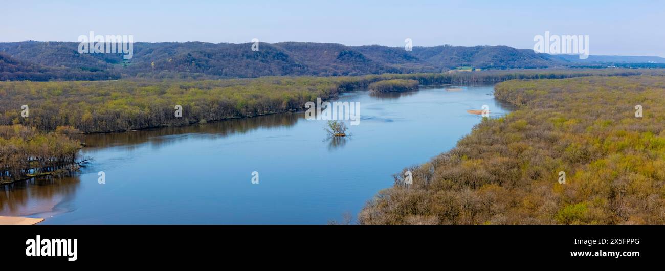 Aerial panoramic photograph of the Lower Wisconsin River west of ...