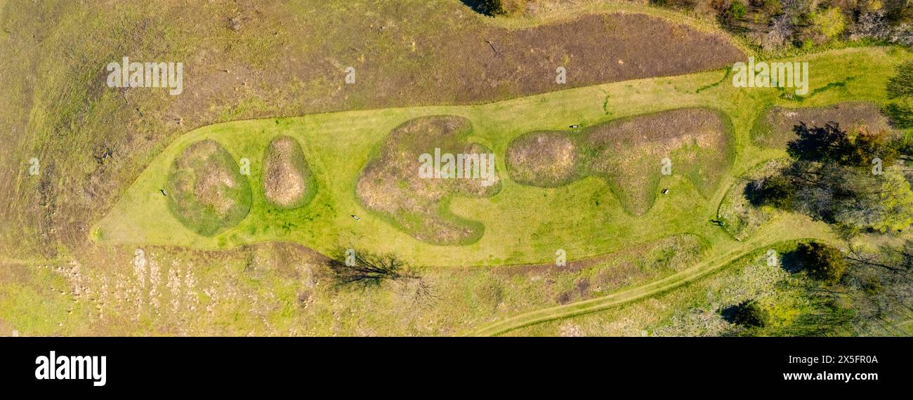Aerial panoramic photograph of Shadewald Mounds, near Muscoda, Richland ...