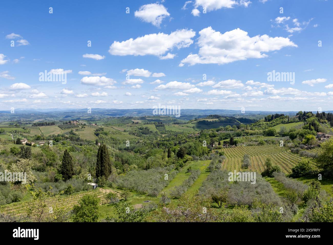 A classic Tuscany landscape in Italy in Spring, with rolling hills ...
