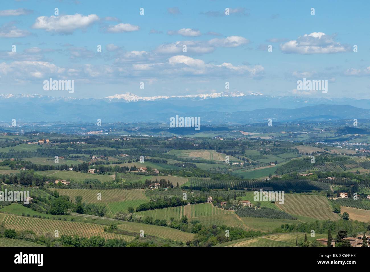 A classic Tuscany landscape in Italy in Spring, with rolling hills ...