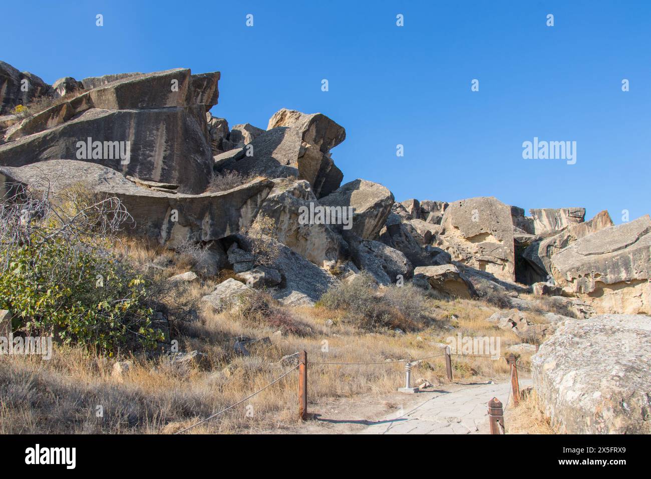 Gobustan National Museum in Azerbaijan with ancient rock petroglyphs ...