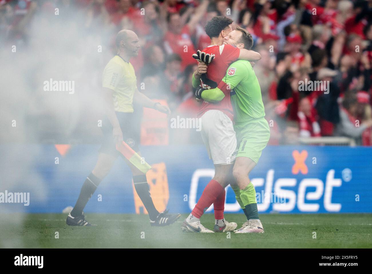 Denmark. 09th May, 2024. Silkeborg IF's Joel Felix and Nicolai Larsen ...