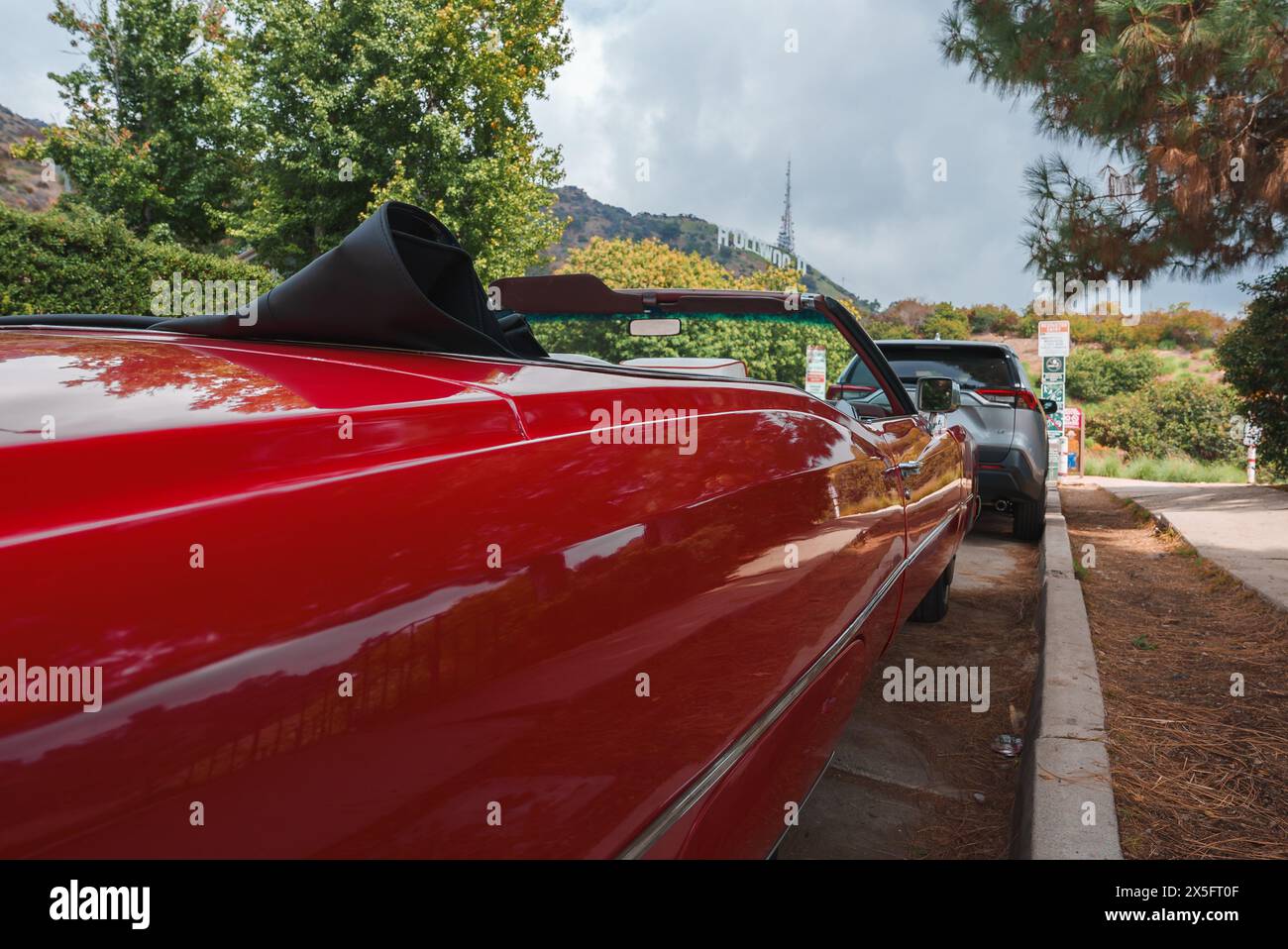 Classic Red Convertible Car Parked on Street in Los Angeles Stock Photo ...
