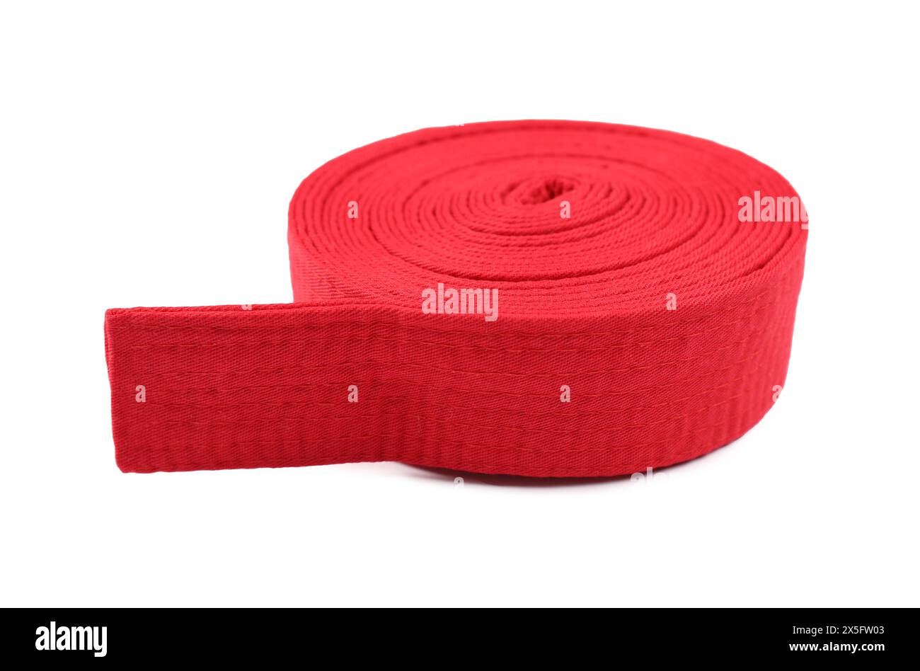 Red karate belt isolated on white. Martial arts uniform Stock Photo - Alamy