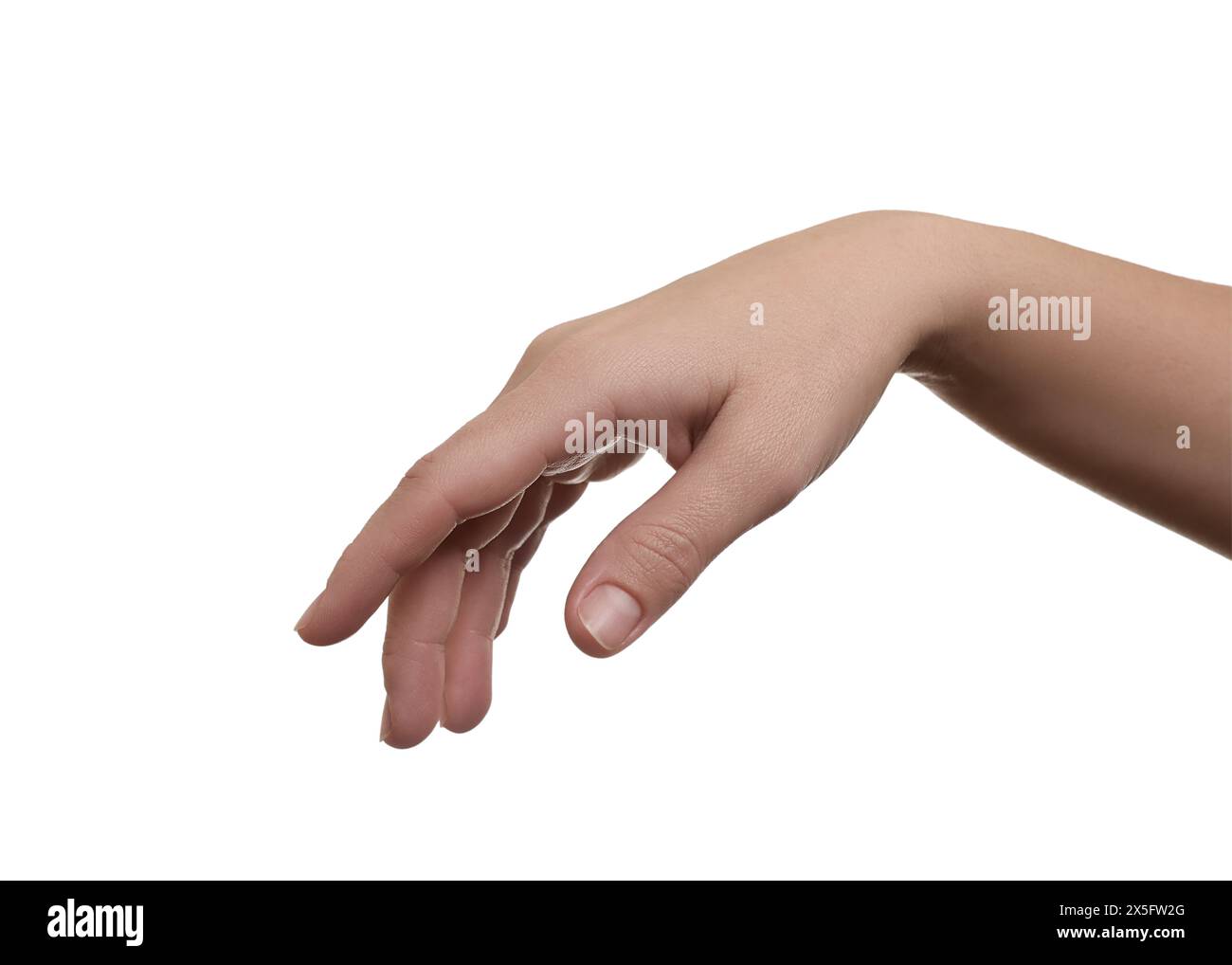 Woman showing hand on white background, closeup Stock Photo - Alamy