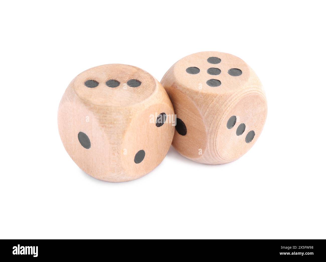 Two wooden game dices isolated on white Stock Photo - Alamy