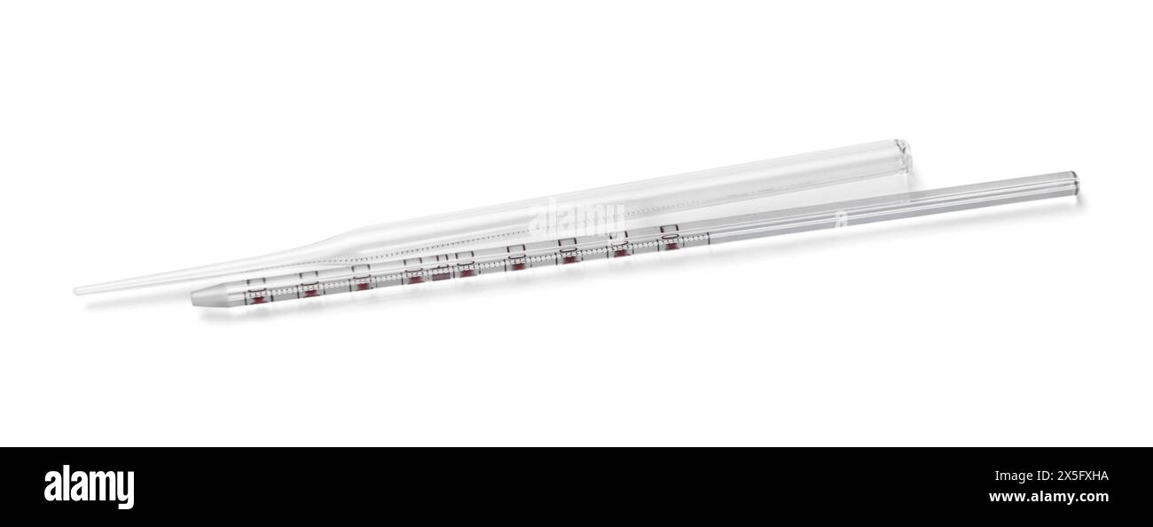 Two clean pipettes isolated on white, top view Stock Photo - Alamy