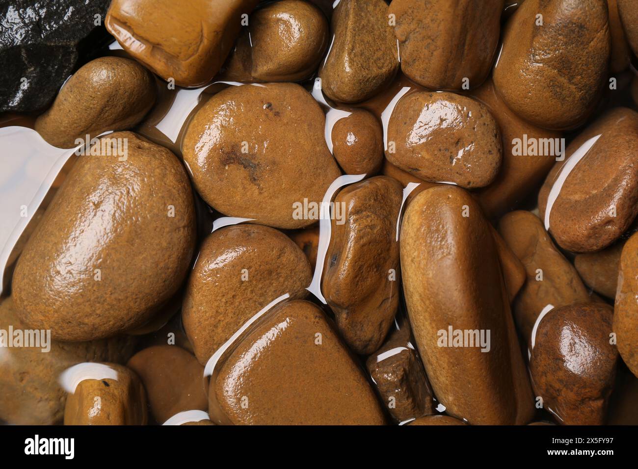 Beautiful pebbles in water as background, top view Stock Photo - Alamy