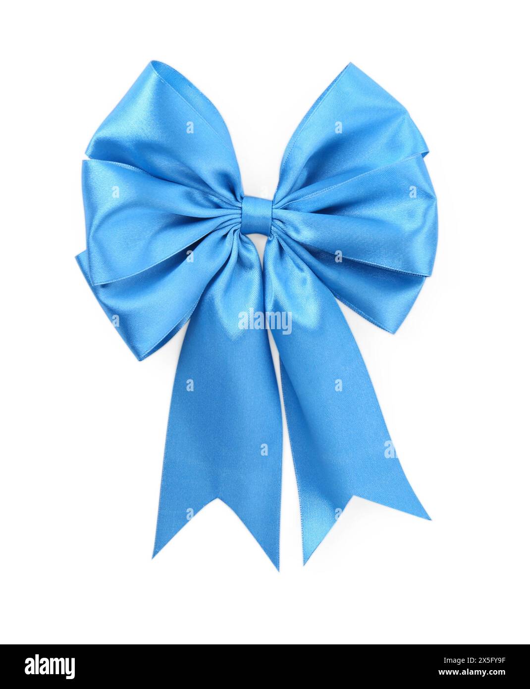 Light blue satin ribbon bow isolated on white, top view Stock Photo - Alamy