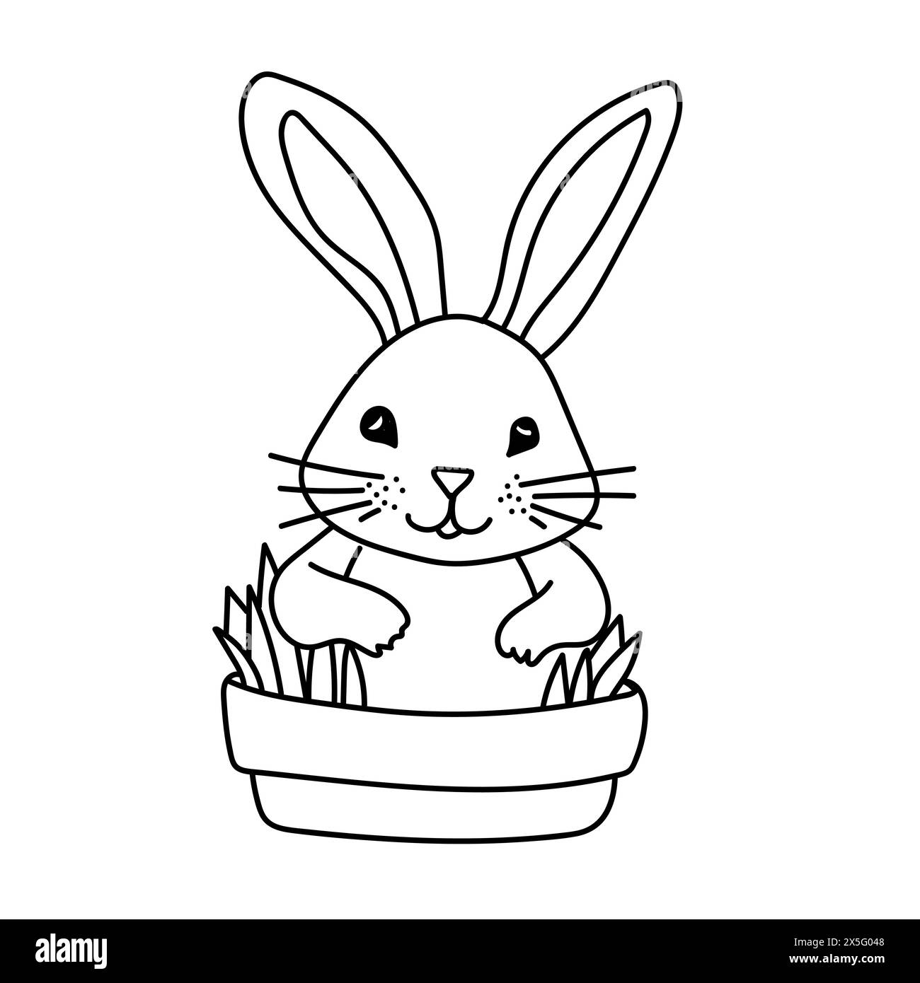 Funny Easter bunny line drawing. Doodle vector illustration Stock ...