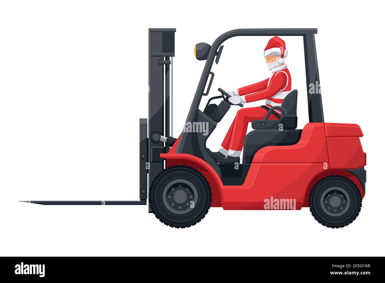 Santa Claus driving a red forklift. Safety when handling lift truck ...