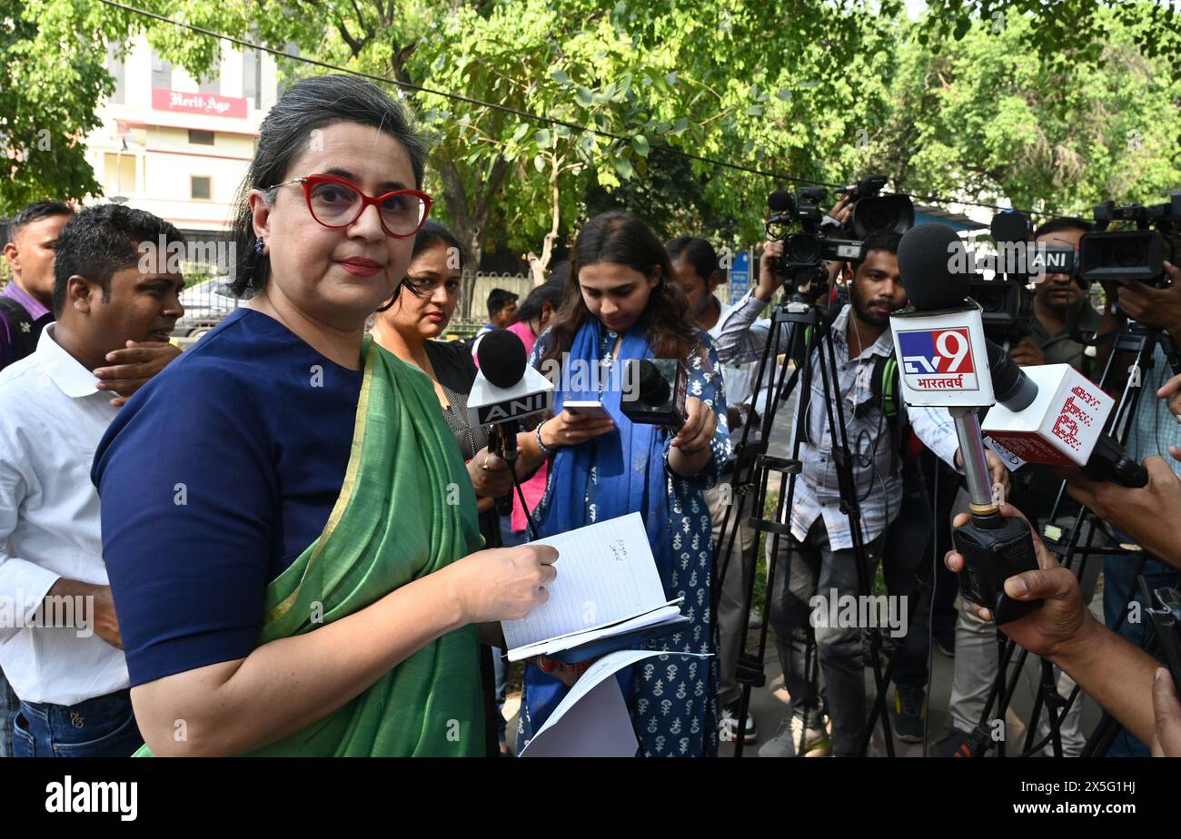 India. 09th May, 2024. NEW DELHI, INDIA - MAY 9: TMC Rajya Sabha MP Sagarika Ghose talking with ...