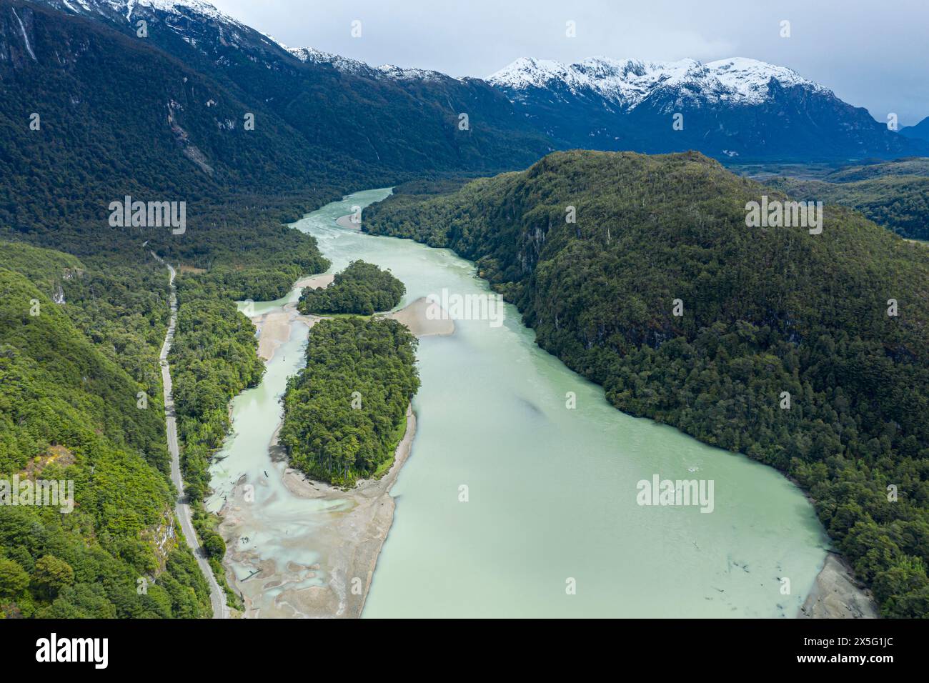 River Rio Baker upstream village Caleta Tortel, road Carretera Austral ...