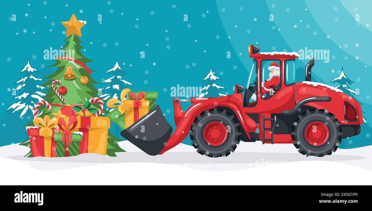 Industrial worker driving a pink forklift loading gift boxes to a ...