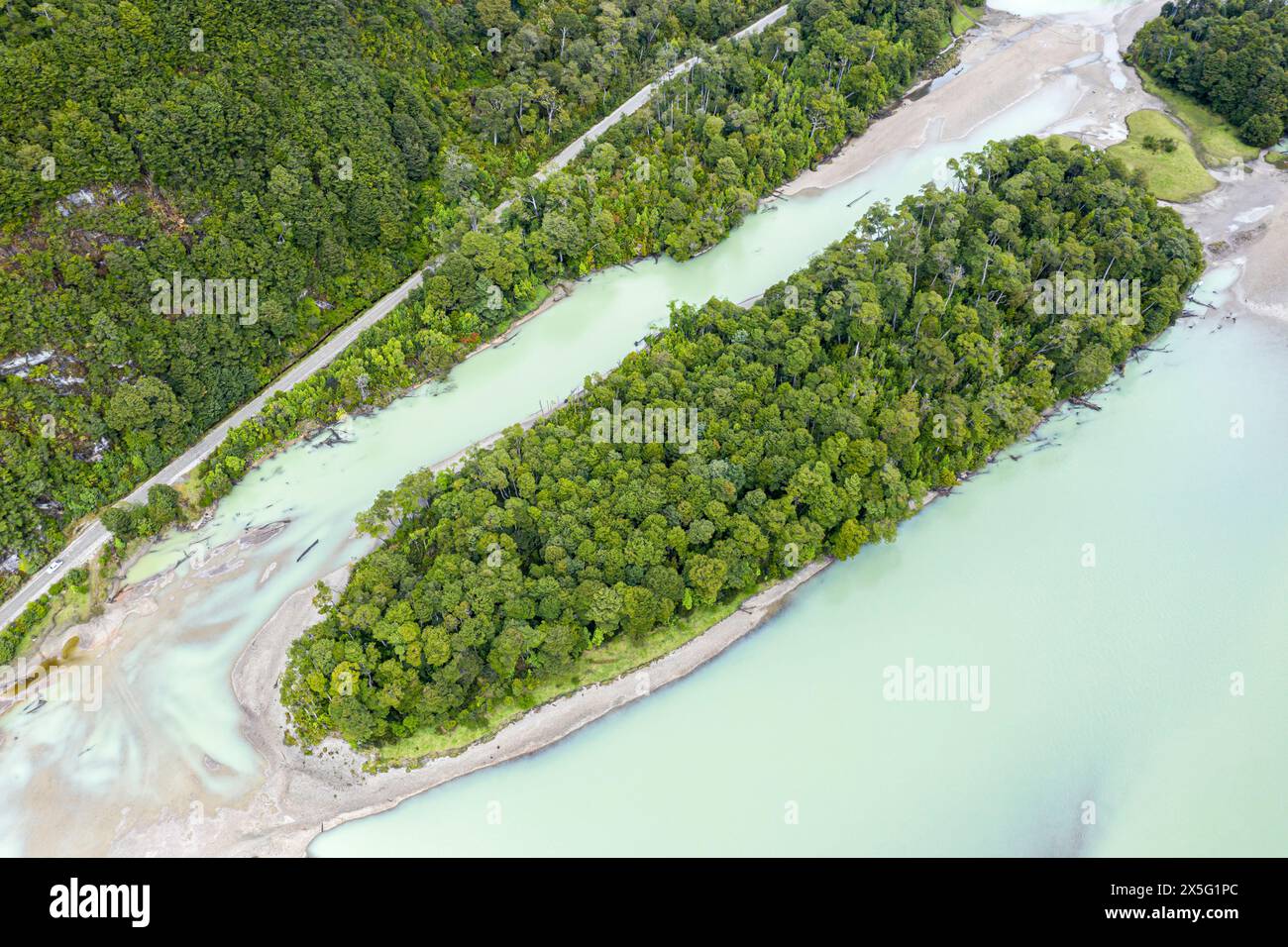 River Rio Baker upstream village Caleta Tortel, road Carretera Austral ...