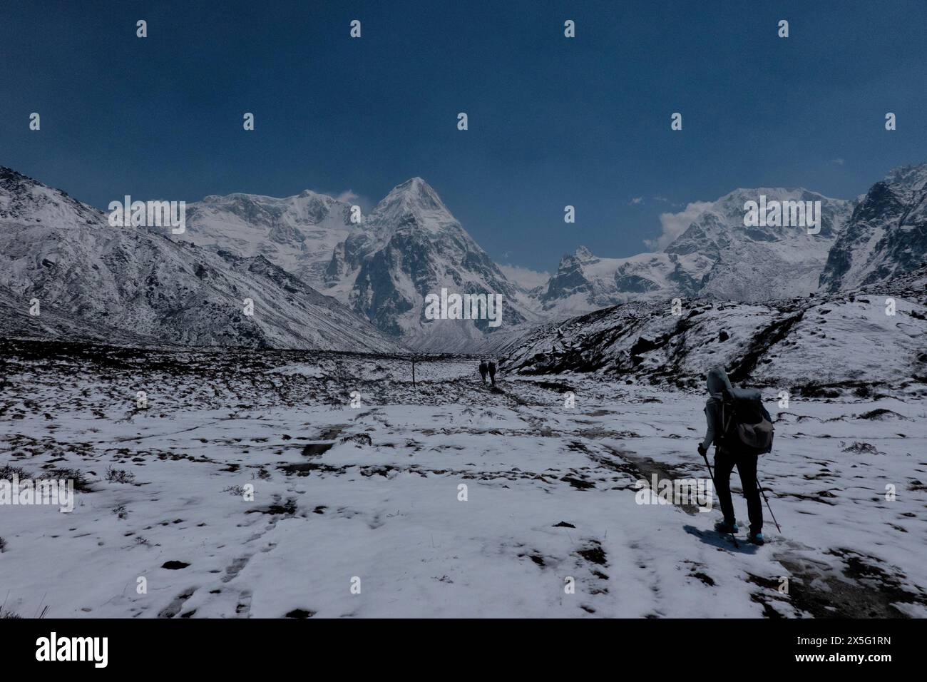 View of Ratong (Rathong), Kabru, and Talung peaks heading to south base ...