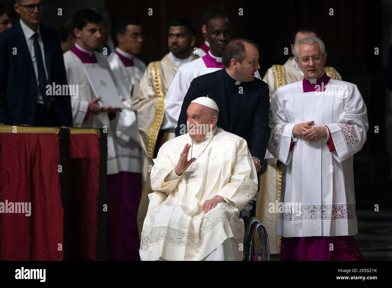 Italy, Rome, Vatican, 2024/5/9. Pope Francis presides over the Vespers ...