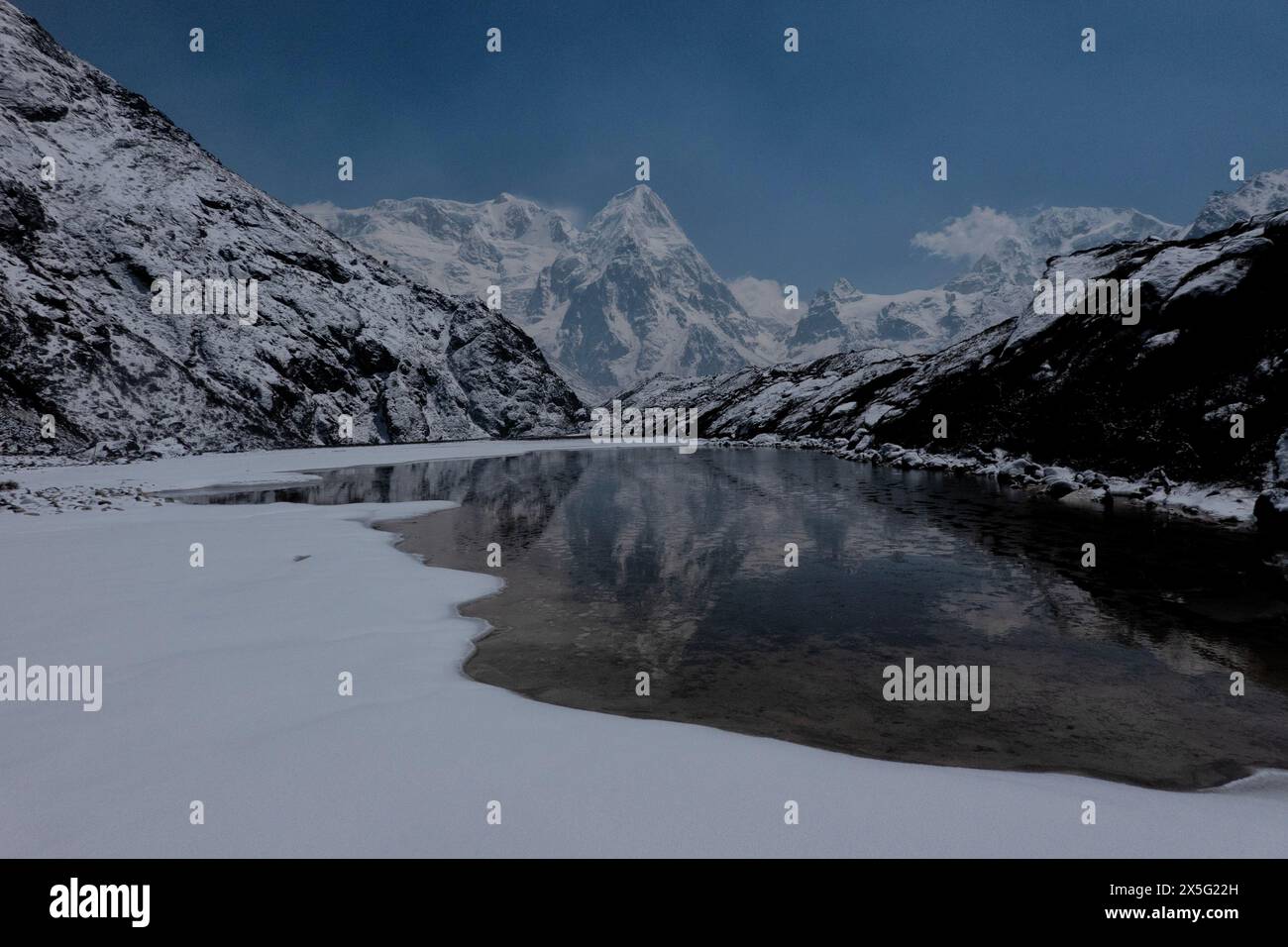 View of Ratong (Rathong), Kabru, and Talung peaks heading to south base ...