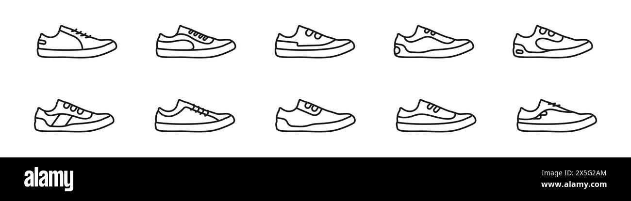 Outline sneaker set simple icon on white background. Sports shoes ...