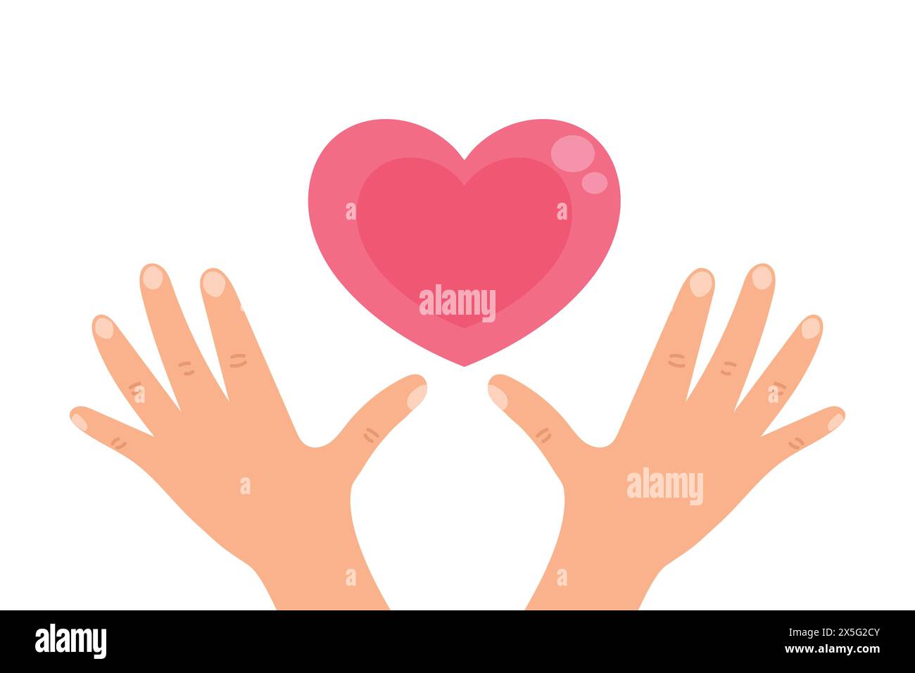 Cartoon hands holding pink heart. Symbolizing love, care and charity ...