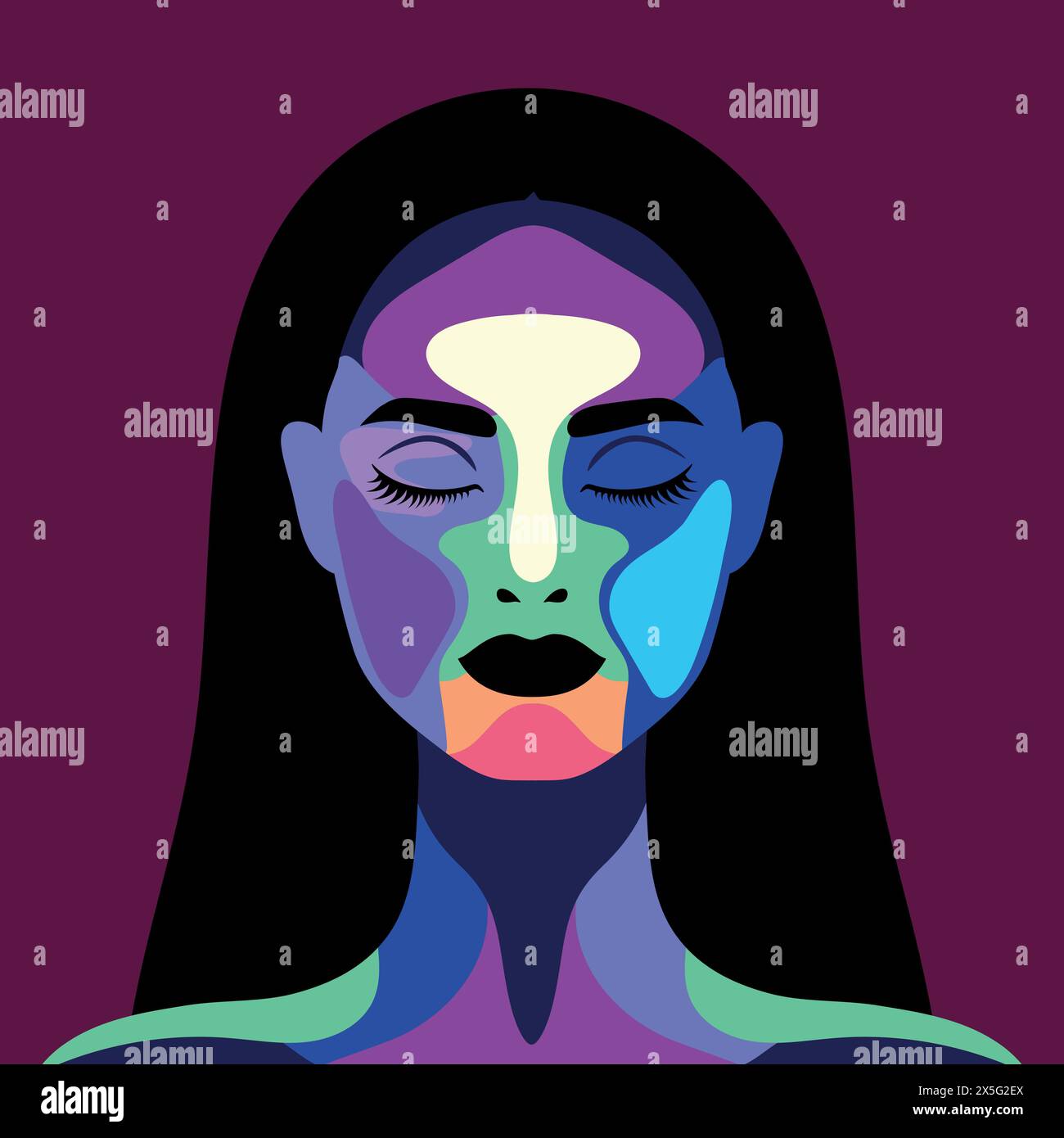 Beautiful woman face collage made of colorful shapes. Portrait of a ...