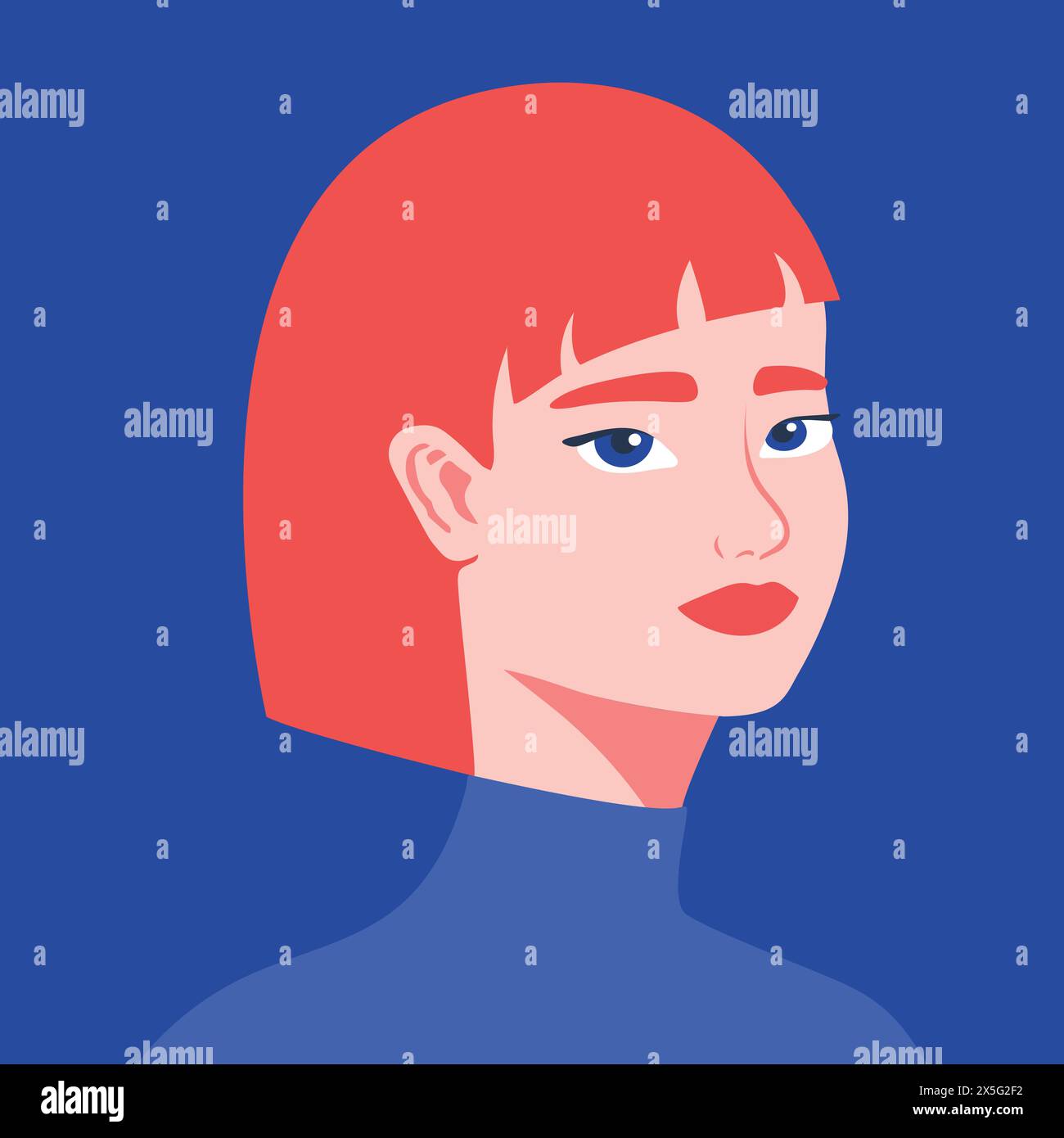 Young redhead woman with red lips portrait. Half turn portrait of a ...
