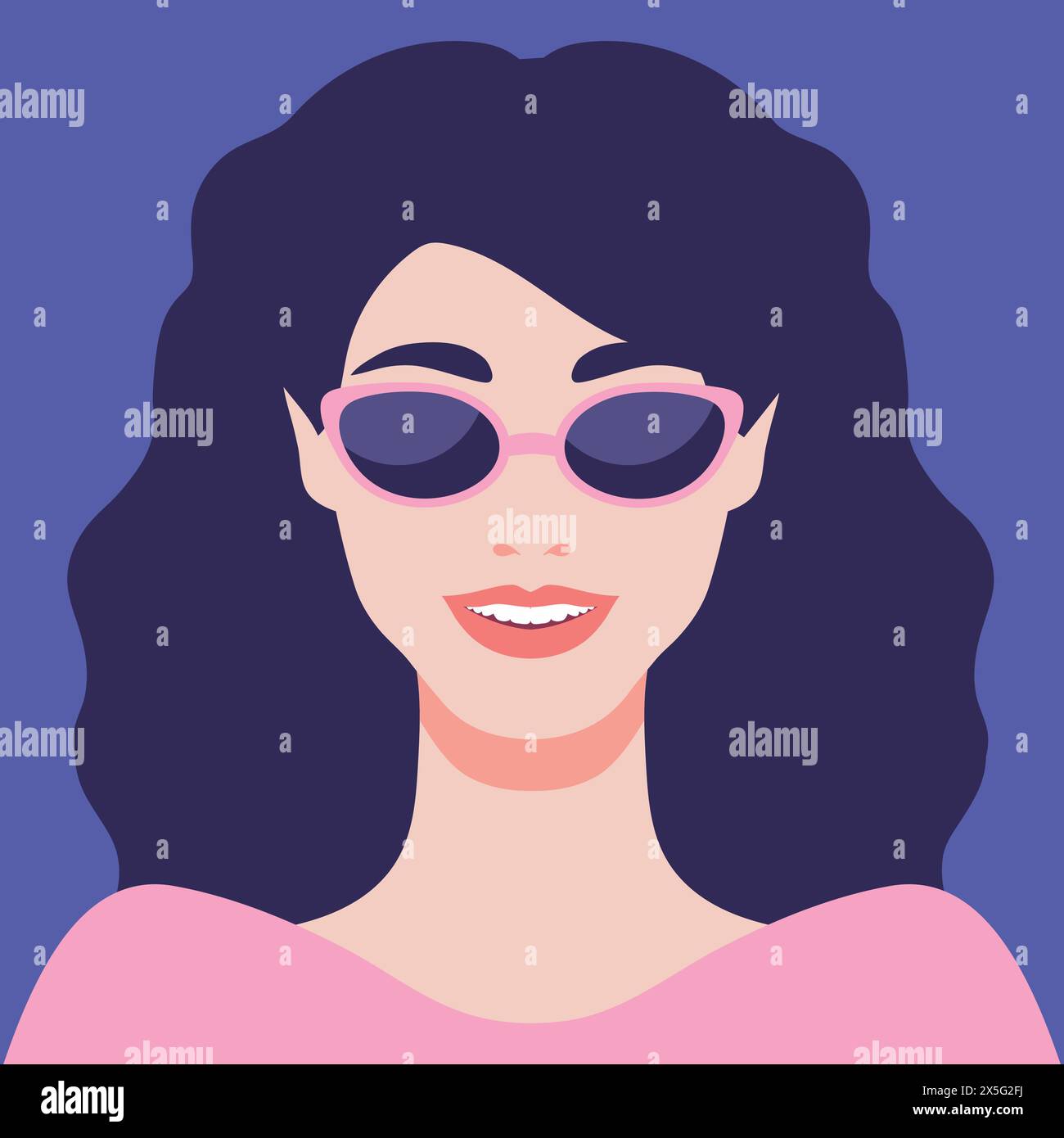 Smiling young woman wearing sunglasses. Portrait or avatar of a girl ...