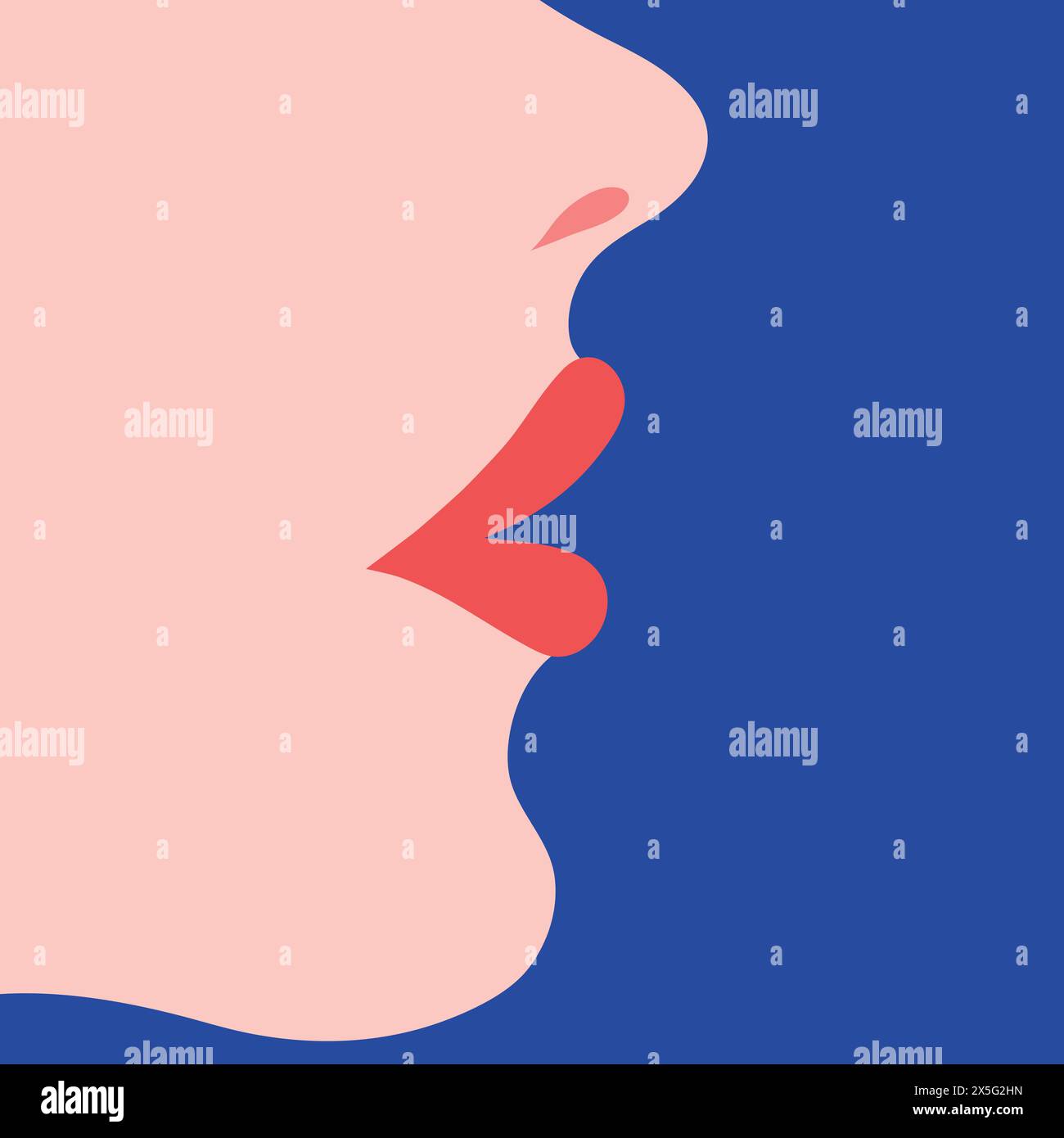 Profile view of red woman lips on blue background. Vector illustration ...