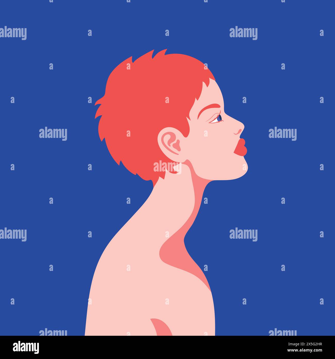Beautiful redhead woman portrait. Profile of a young female with short ...