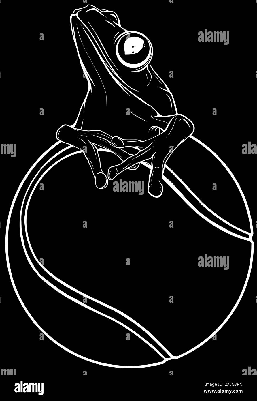 white silhouette of frog on tennis ball on black background vector ...
