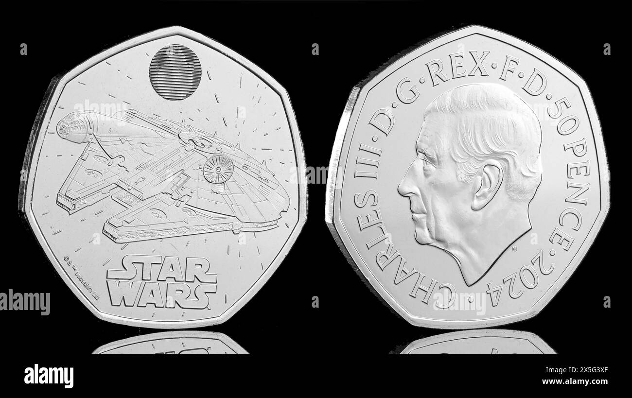 One of the Star Wars 50p 2024 series featuring the Millennium Falcon on ...