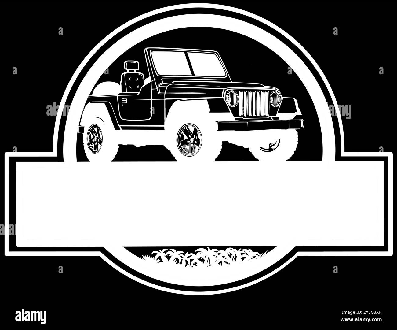 white silhouette of Off road car logo template on black background ...