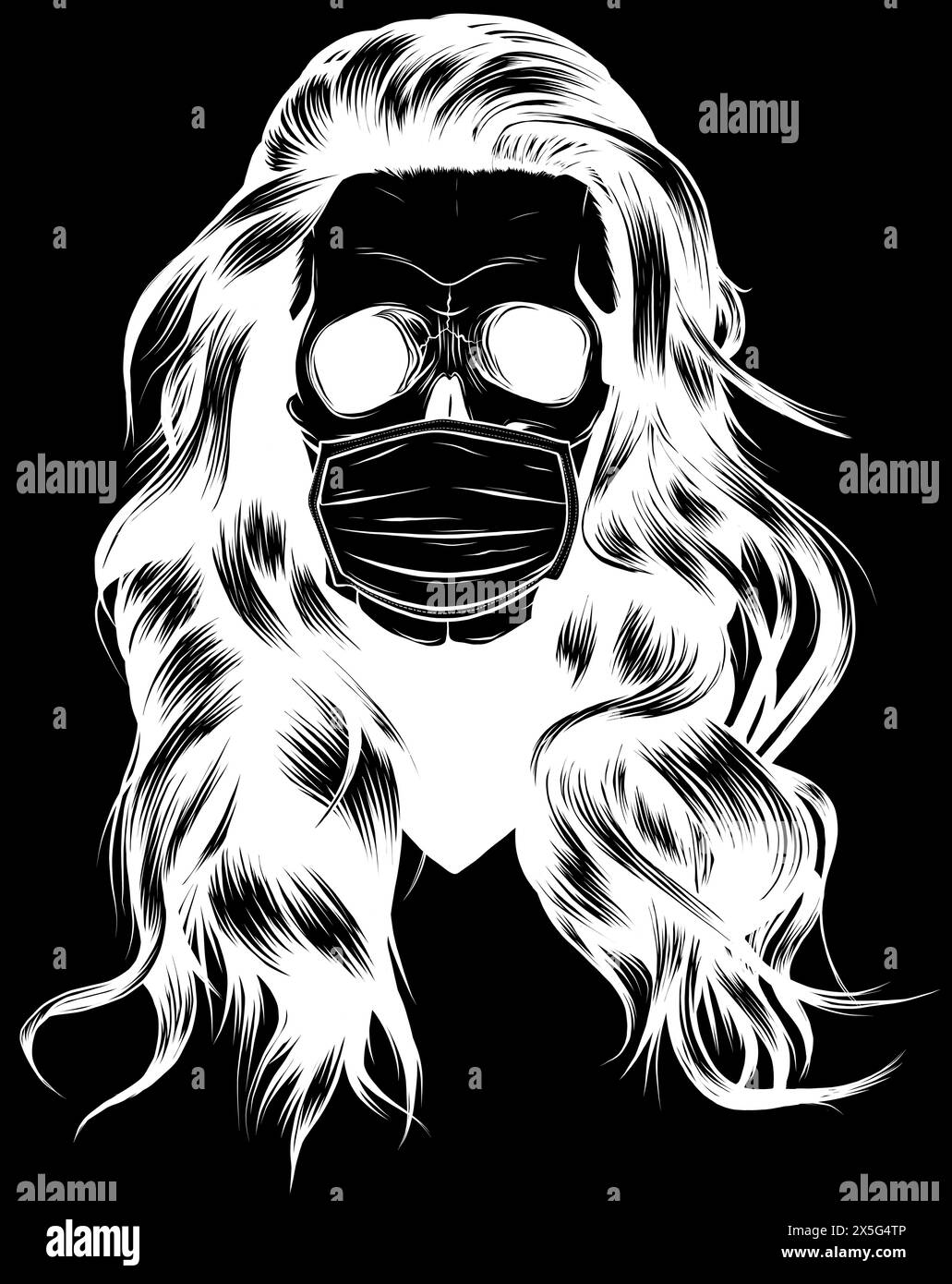 white silhouette of Skull woman with medical face mask. Vector ...