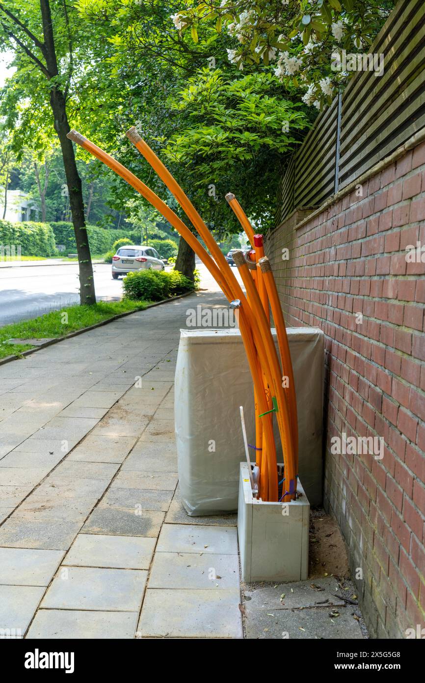 Distribution box in which empty conduits for fiber optic cables arrive ...
