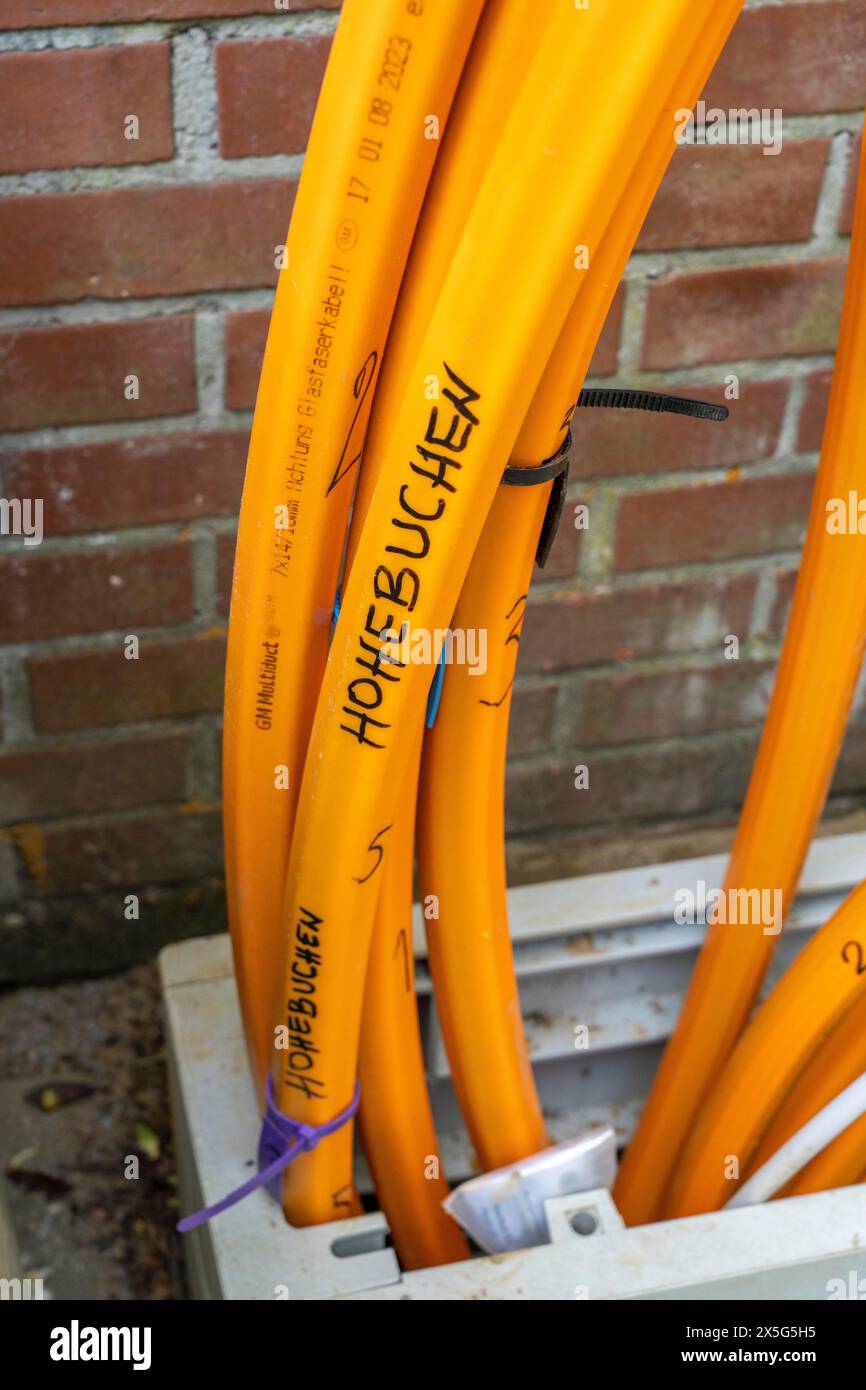 Distribution box in which empty conduits for fiber optic cables arrive ...