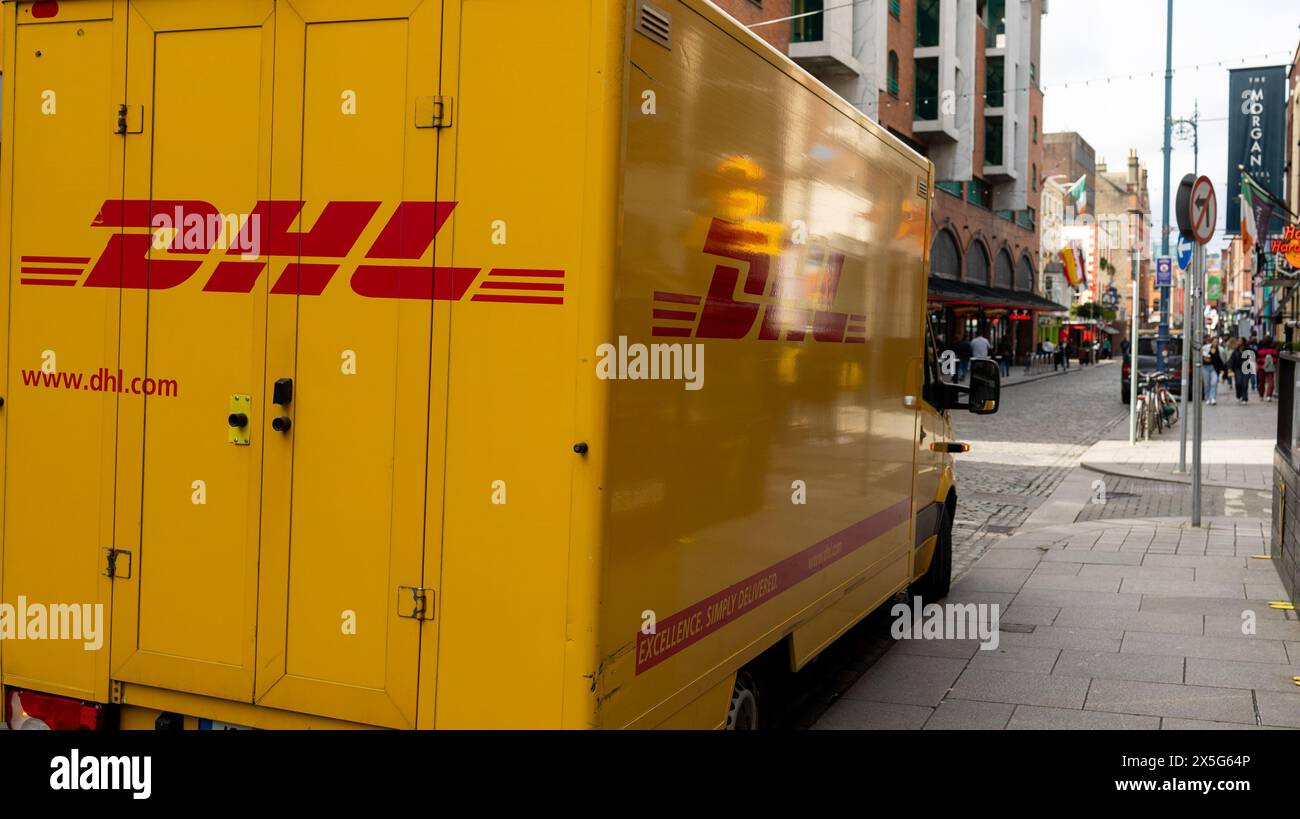 DUBLIN, IRELAND - 26 MARCH 2023: Yellow DHL truck parked on roadside ...