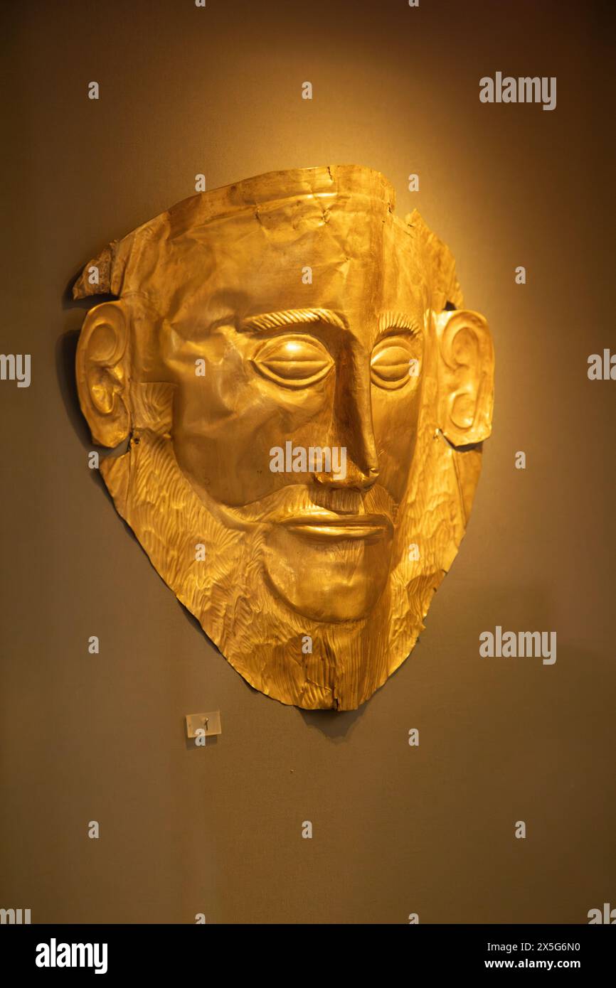 Gold death mask of Agamemnon, National Archaeological Museum, Athens ...
