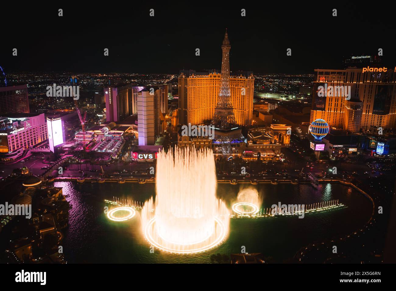 Vibrant Night View of Las Vegas Strip, Aerial Perspective Stock Photo ...