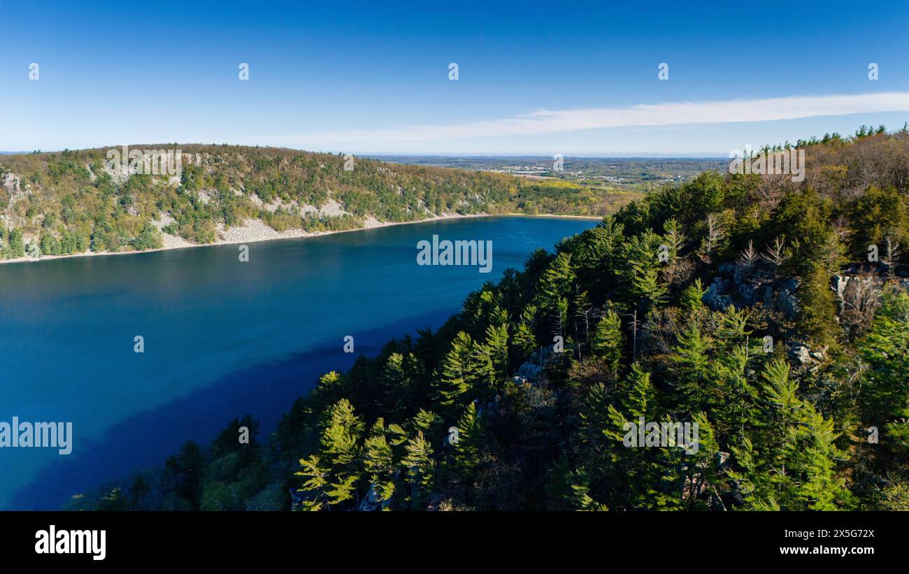 Aerial photograph of the East Bluff, Devils Lake State Park, near ...