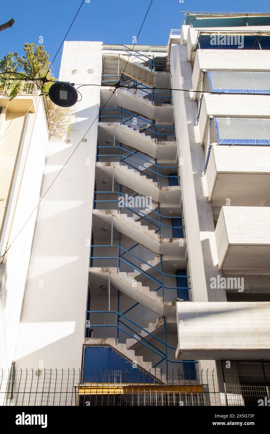 Fire escape, Athens, Greece Stock Photo - Alamy