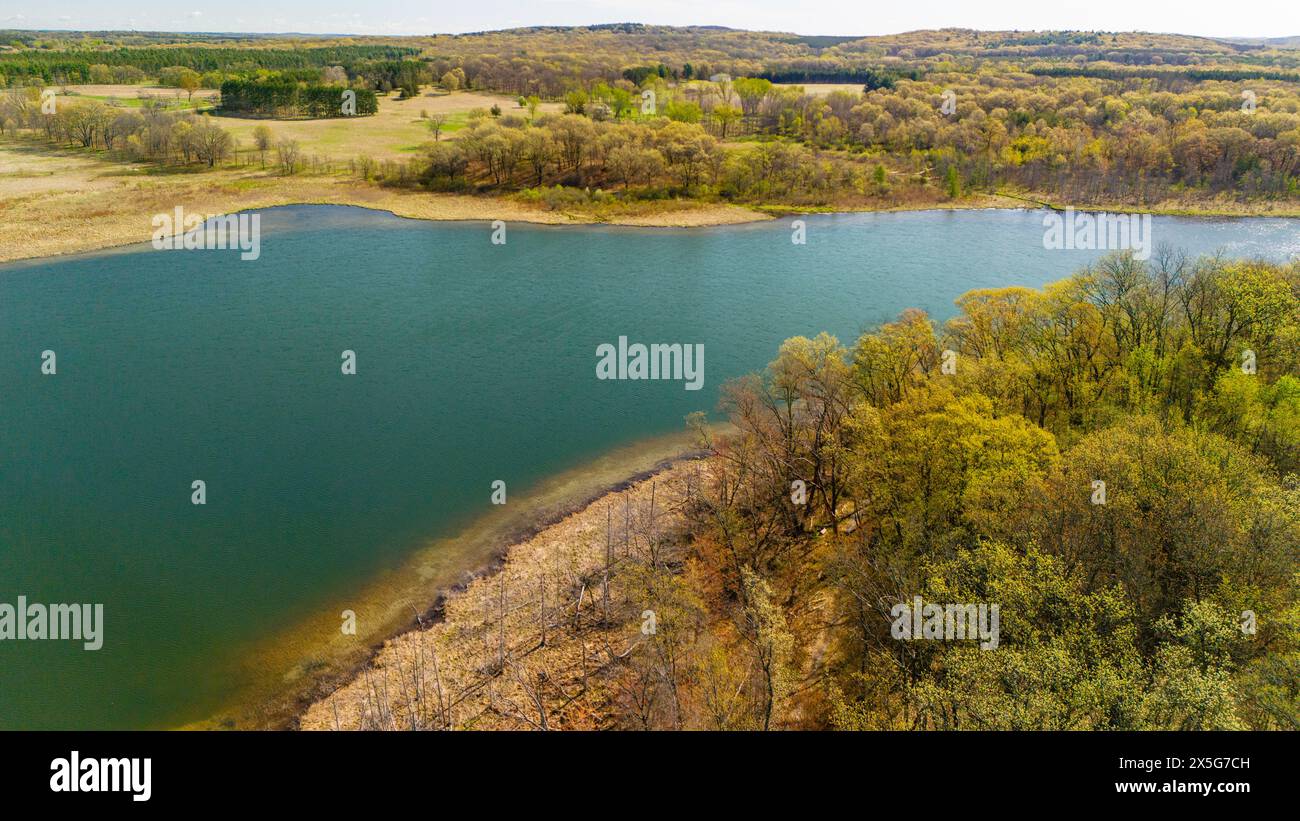 Aerial photograph of John Muir Memorial County Park and Ennis Lake, the ...