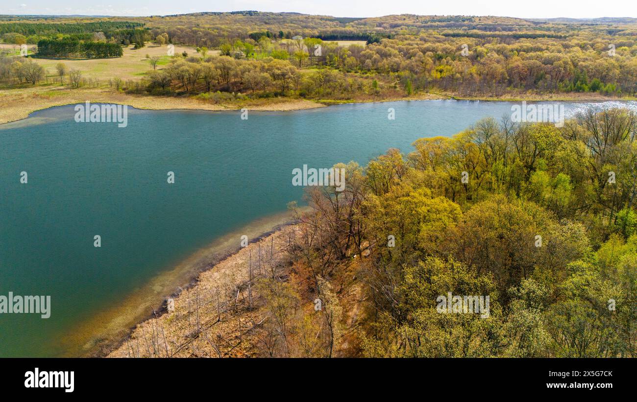 Aerial photograph of John Muir Memorial County Park and Ennis Lake, the ...