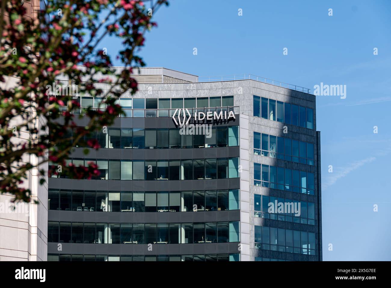 Distant view of the headquarters building of Idemia, French digital ...